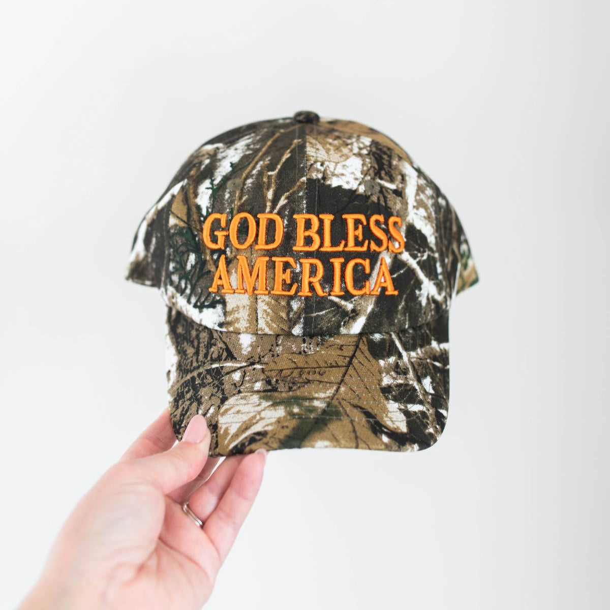 God Bless America Baseball Hat - Camo & Orange – Conviction Co
