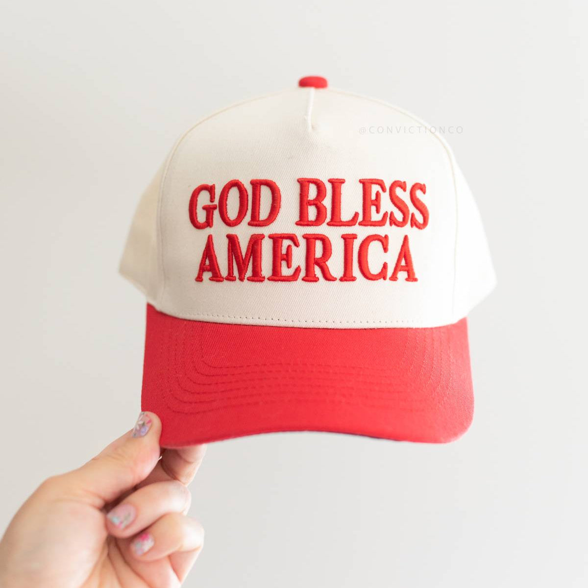 God Bless America Unisex Trucker Hat - Red, Off White, & Navy ...