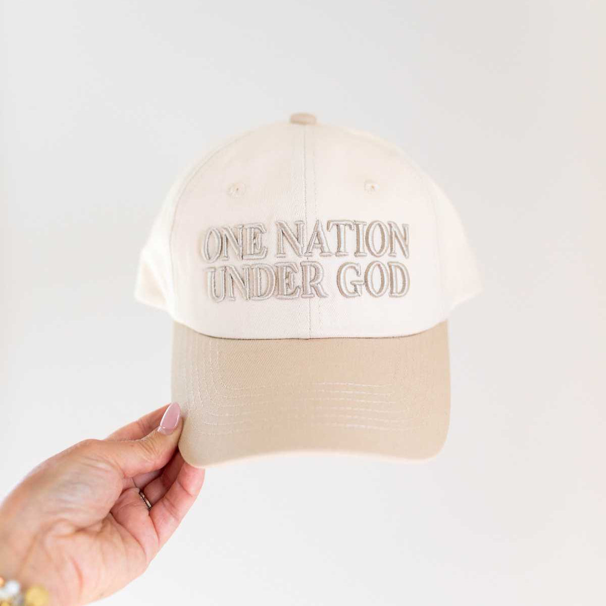 One Nation Under God Baseball Hat - Khaki & Off-White – Conviction Co